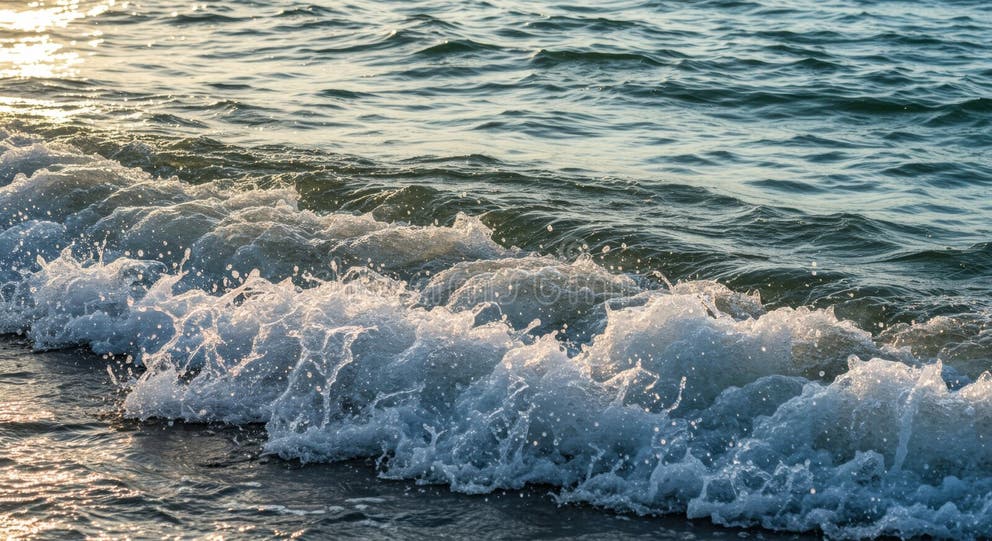 Soft Ocean Waves at Sunset, White Foam on Sandy Beach Stock Image ...