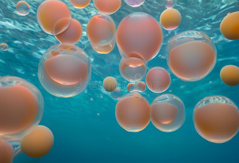 Soft Oil Bubbles with Orange Float, Creating Unusual Round Shapes in ...