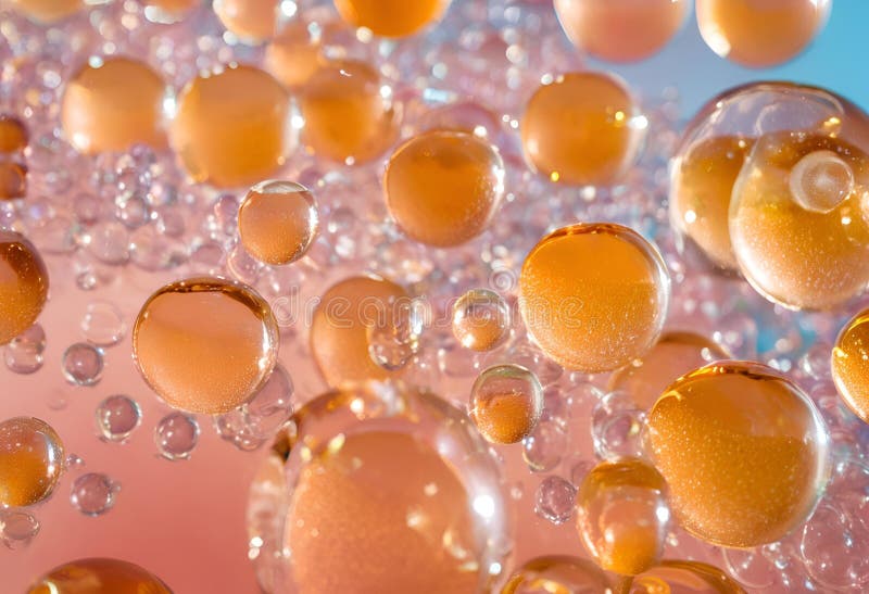 Soft Oil Bubbles with Orange Float, Creating Unusual Round Shapes in ...