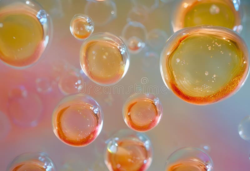 Soft Oil Bubbles with Orange Float, Creating Unusual Round Shapes in ...