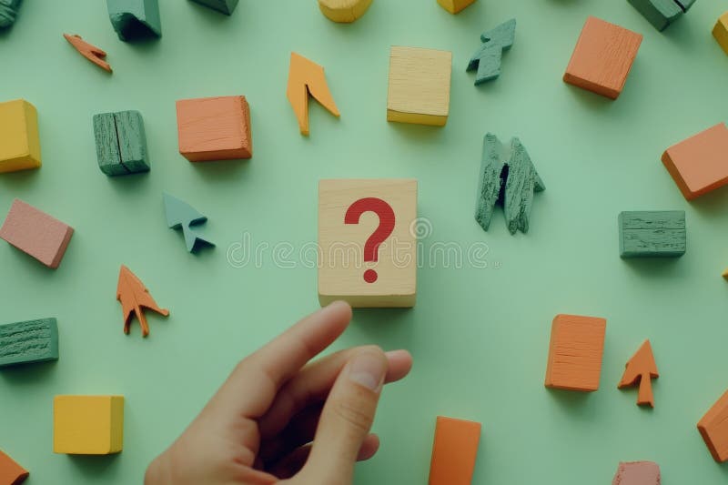 Soft Pastel Background with Wooden Cubes Marked by Question Marks and ...