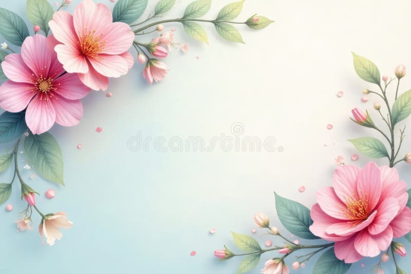 Soft Pastel Blooms, Delicate Hand Drawn Style, Border, Texture Stock ...
