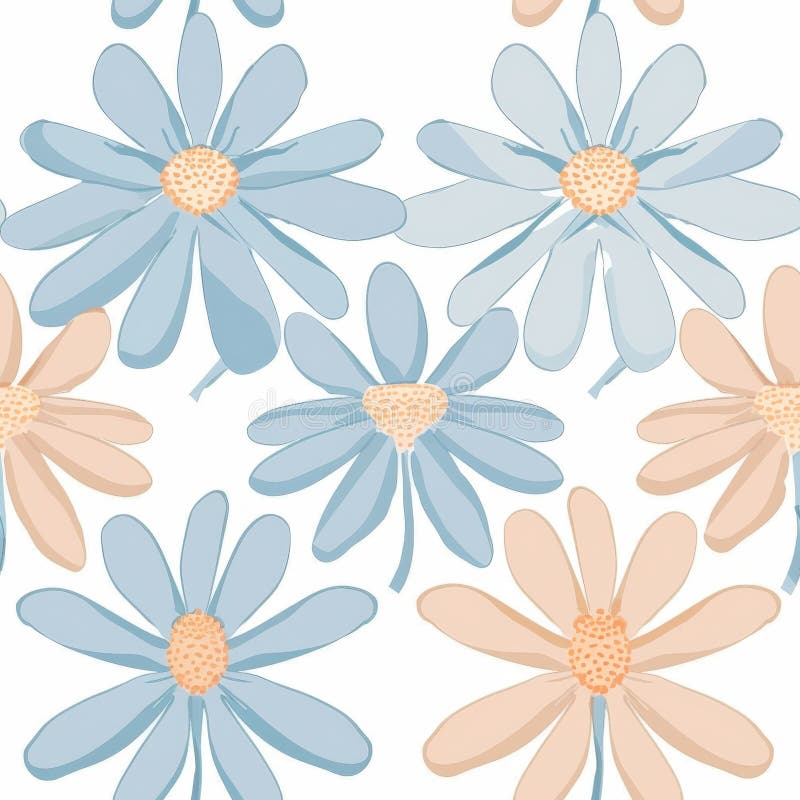 Soft Pastel Blue and Peach Daisy Floral Seamless Pattern Stock ...