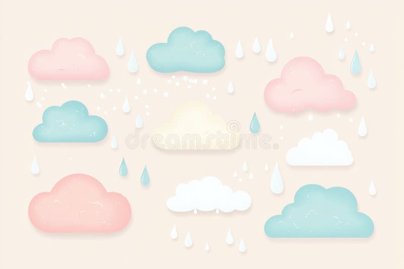 Pastel Clouds Accompanied by Soft Raindrops Create a Serene Atmosphere ...