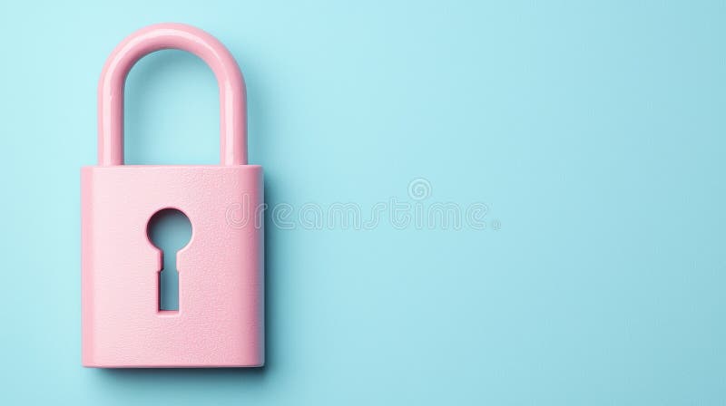 Soft Pastel 3D Icon of a Pink Lock with Keyhole on a Light Blue ...
