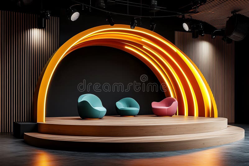 Soft Pastel Hued 3D Stage Set with Rounded Minimalist Design Stock ...