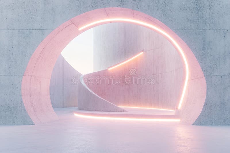 Soft Pastel Light Beams Illuminate a Hyper-modern Concrete Environment ...