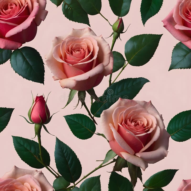 Soft Pastel Pink Backdrop with Romantic Red and Pink Rose Pattern Stock ...