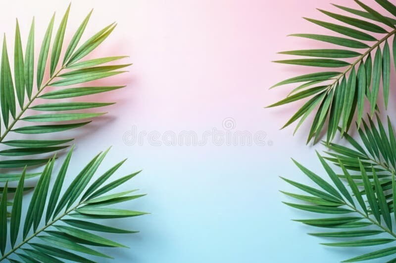 Soft Pastel Pink and Blue Backdrop, Delicate Palm Fronds , Exotic ...