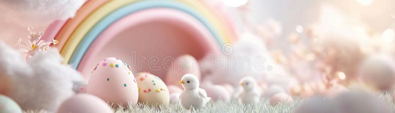 A Soft Pastel Rainbow Adorns the Top of the Scene while Fluffy Clouds ...