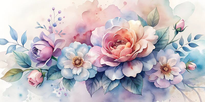 Soft Pastel Roses in Elegant Watercolor Floral Composition Stock ...