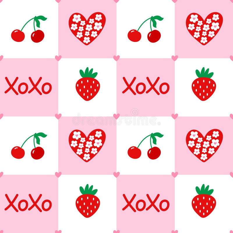 Soft Pastel Seamless Pattern with Wild Strawberry, Cherry, Gingham ...