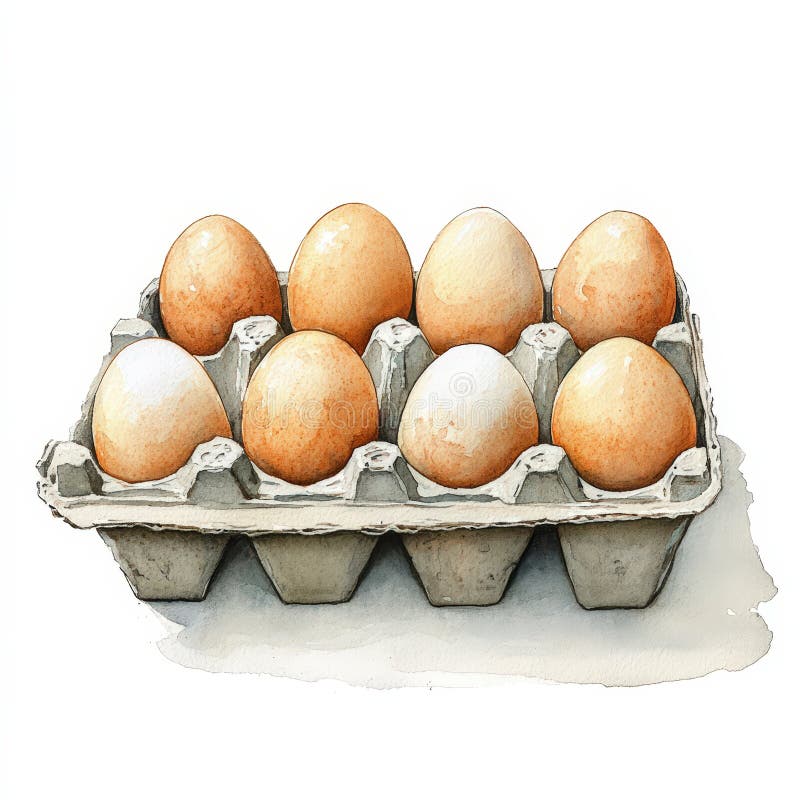 Watercolor Chicken Eggs in a Cardboard Stand with Pastel Tones Stock ...