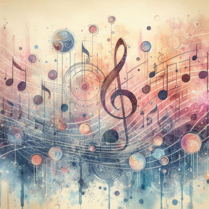 Soft Pastel Watercolor Music Notes on a Textured Background, Creating a ...