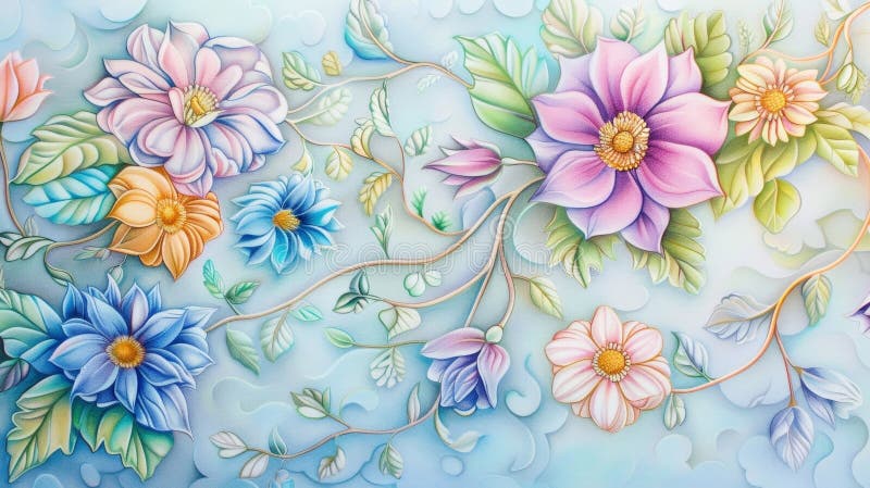 Soft Pastelcolored Flowers and Vines Brought To Life Using Smooth and ...
