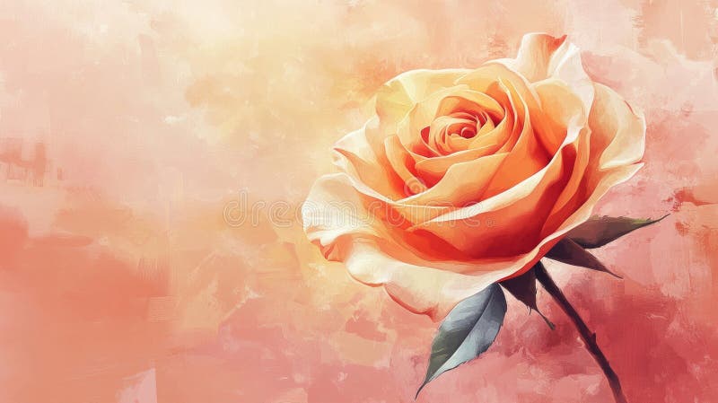 Soft Peach Rose Blossom Painting Stock Illustration - Illustration of ...