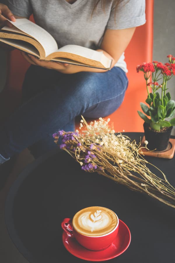 Soft Photo a Girl Reading a Book and Drinking Coffee Stock Photo ...