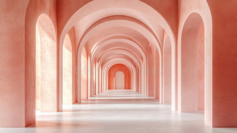 Soft Pink Archway Hallway, Minimalist Architectural Interior Stock ...