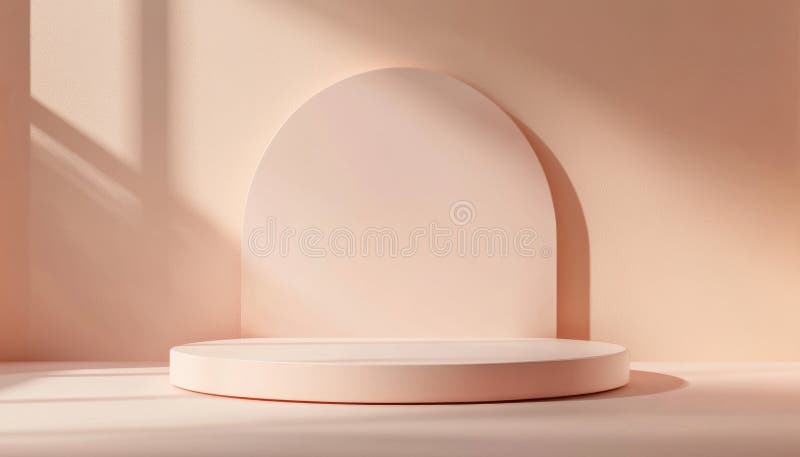 Soft Pink Backdrop with Arch-shaped Display and Circular Platform in ...