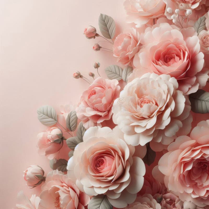Soft Pink Backdrop Featuring Close-up of Blooming Roses Stock ...