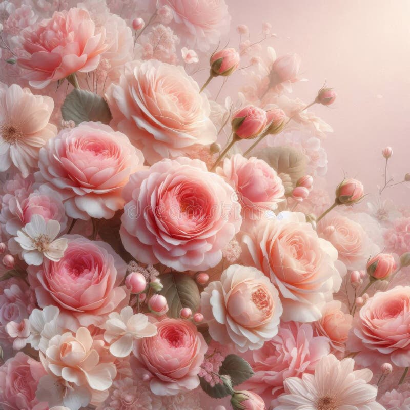 Soft Pink Backdrop Featuring Close-up of Blooming Roses Stock ...