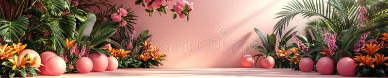 Soft Pink Backdrop Highlights a Tranquil Setting with Vases, Blooms ...