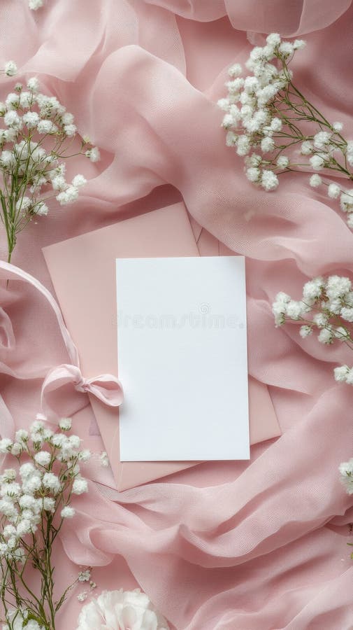 Soft Pink Background with Blank Card and Delicate Flowers for Elegant ...