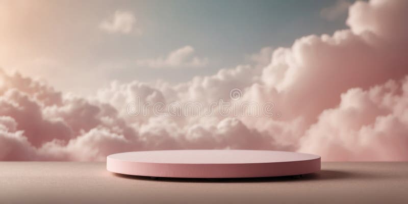 Soft Pink Background with Round Platform Surrounded by Fluffy White ...