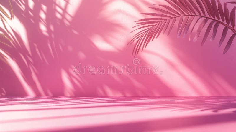 Soft Pink Background with Shadow of Tropical Leaves and Light Play ...