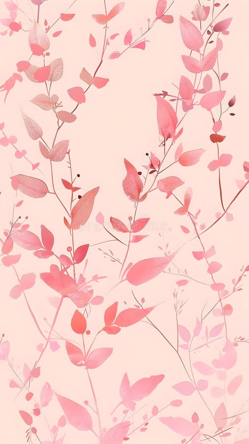 Soft Pink Background with Small Drawn Plants Generative AI Stock ...