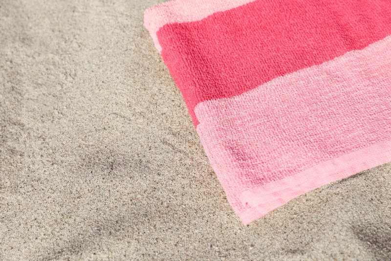 Soft Pink Beach Towel on Sand, Space for Text Stock Image - Image of ...