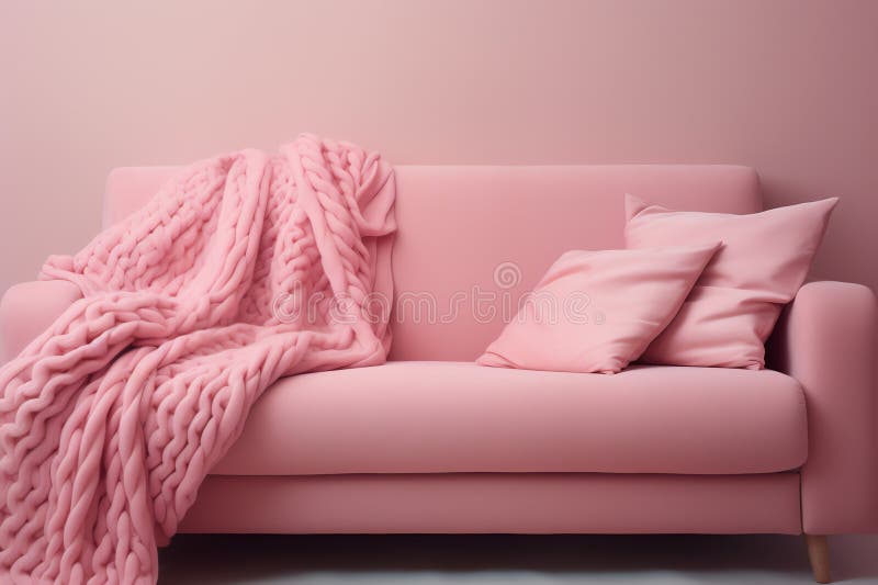 Soft Pink Blanket on a Cozy Sofa, Pink Life Stock Illustration ...
