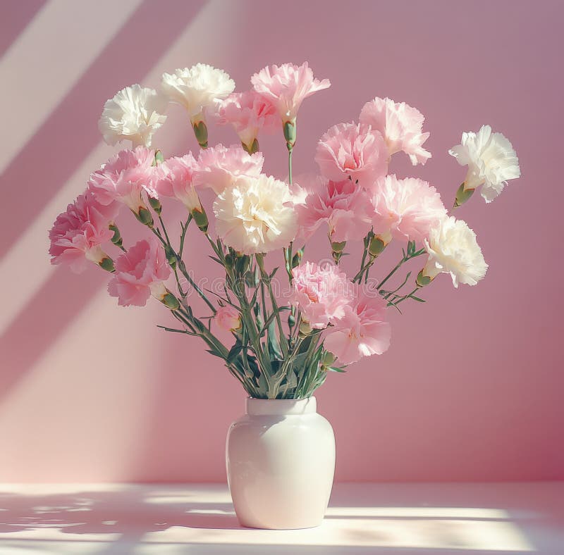 Soft Pink Carnations Arranged in a Clear Vase with Gentle Sunlight ...