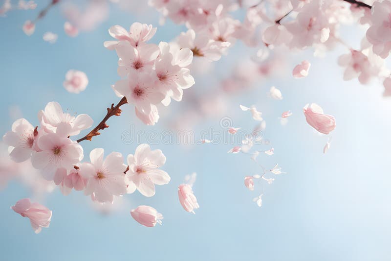 Soft Pink Cherry Blossom Petals Gently Falling, Creating a Delicate and ...