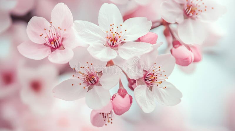 Soft Pink Cherry Blossoms Close Up Stock Illustration - Illustration of ...