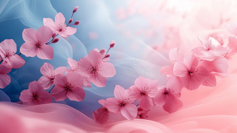 Soft Pink Cherry Blossoms with Flowing Pastel Background Stock Photo ...