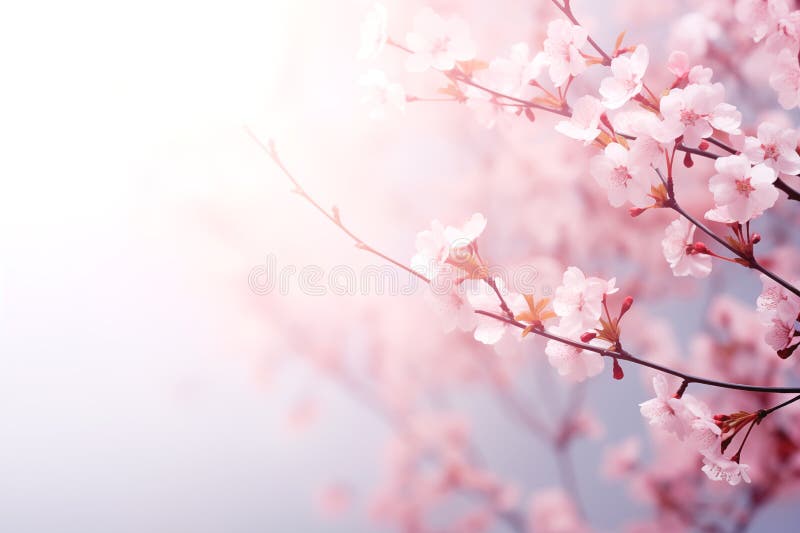 Soft Pink Cherry Blossoms on Misty Branches Stock Image - Image of airy ...
