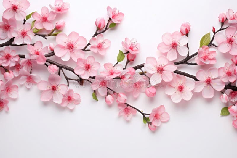 Soft Pink Cherry Blossoms Spread on a White Surface, Epitomizing Spring ...