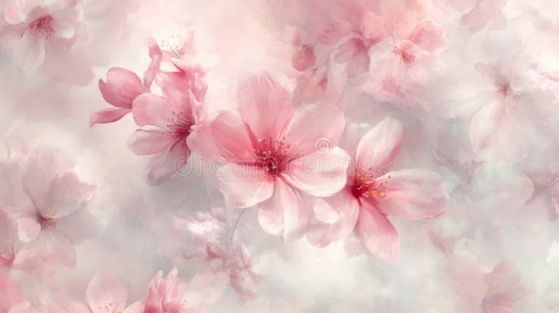 Soft Pink Cherry Blossoms Watercolor Painting Stock Illustration ...