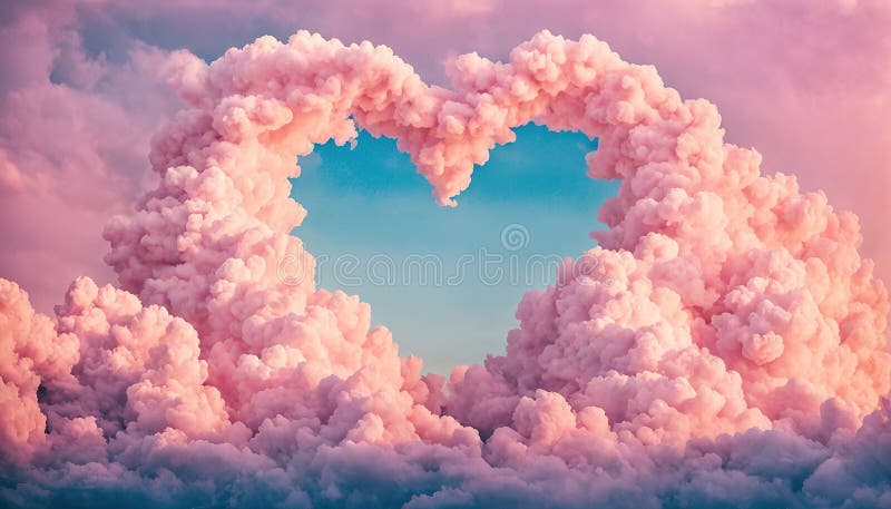 Pink Heart-shaped Clouds at Sunset Over a Serene Landscape Stock Photo ...
