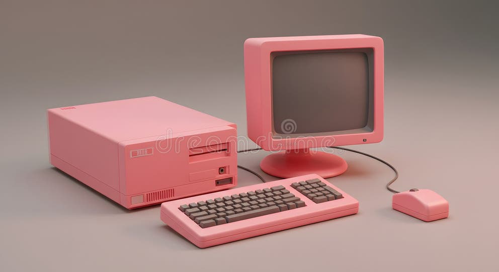 Soft Pink Desktop Computer Setup with Keyboard and Mouse Stock ...