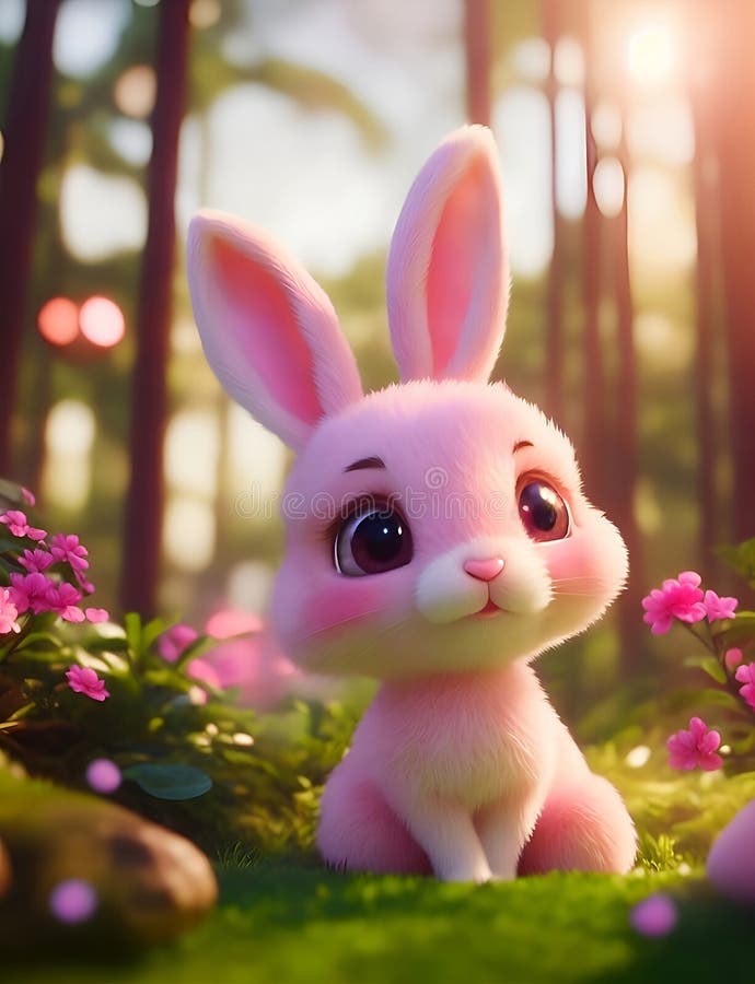 Soft Pink Easter Bunny with Easter Eggs in a Magical Forest - AI ...