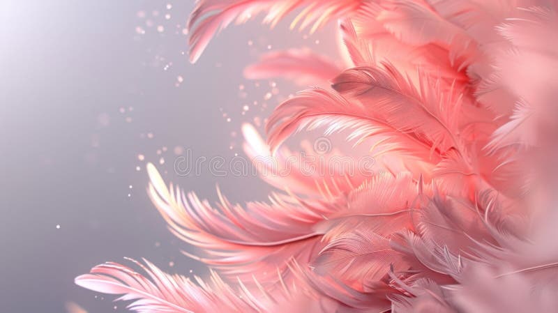 Soft Pink Feathers Background with Floating Particles Stock ...