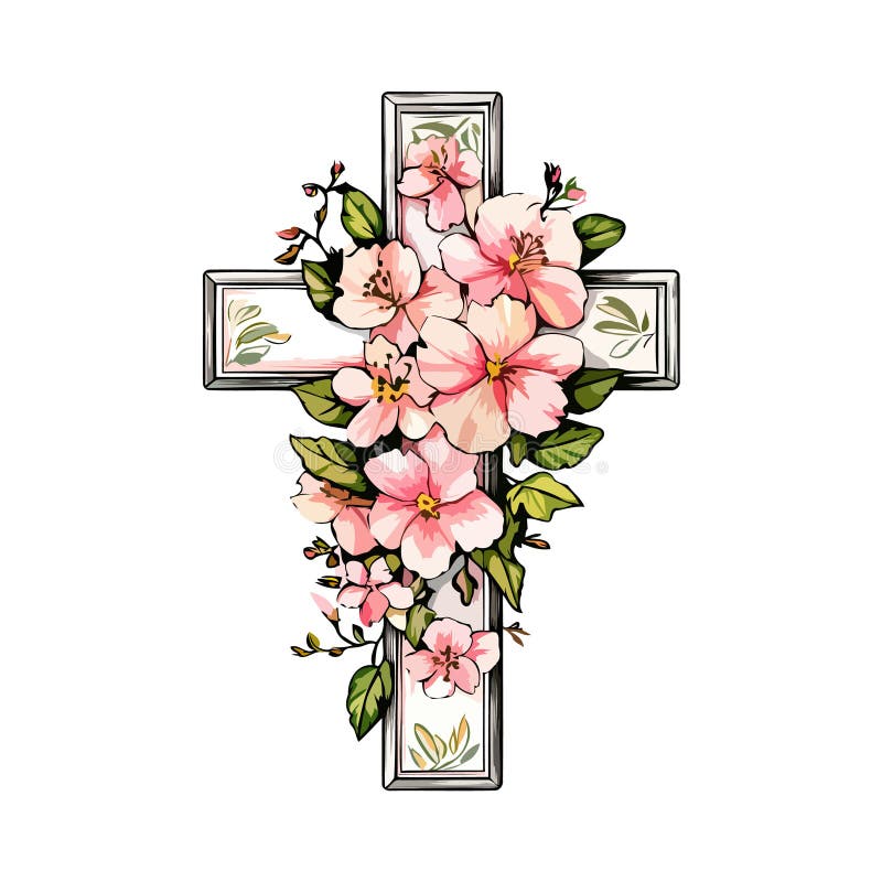 Soft Pink Flower Cross stock vector. Illustration of holy - 366142957