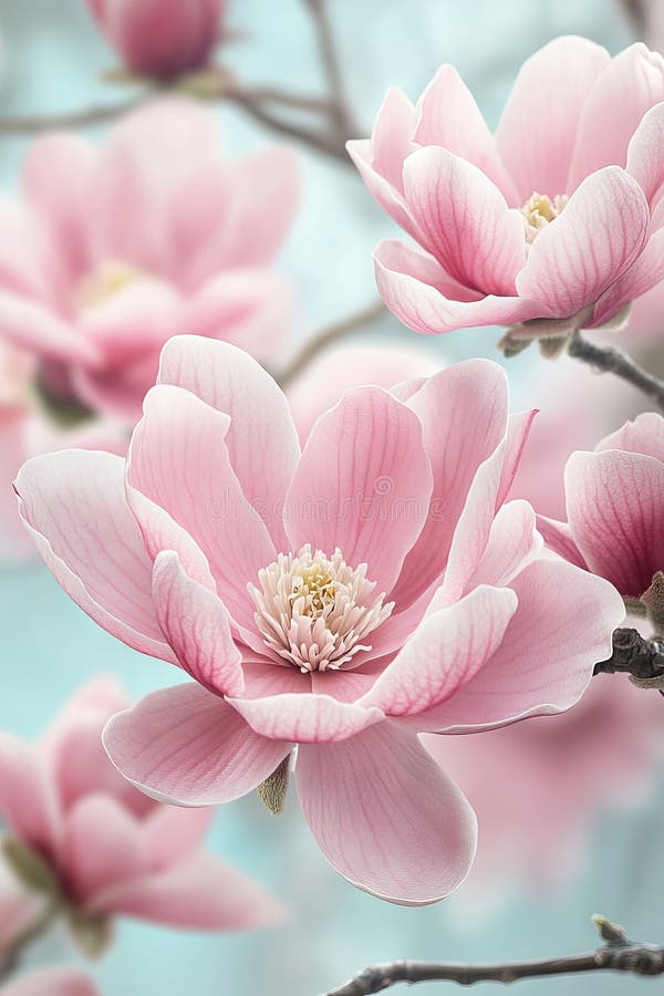 A Soft Pink Flower Delicately Offsets the Stark, Bare Branches of a ...