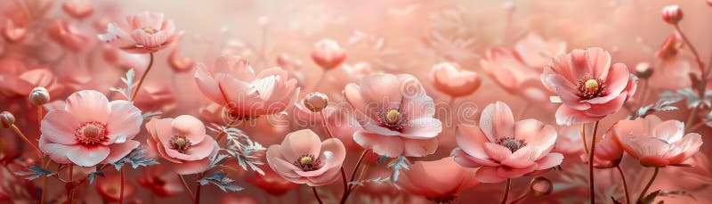 Soft Pink Flowers Bloom in a Field Bathed in Sunlight Stock ...