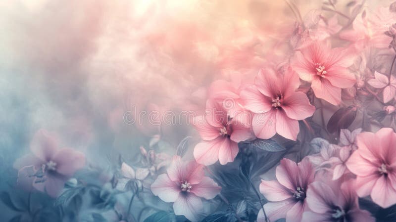 Soft Pink Flowers in a Dreamy Misty Garden Stock Illustration ...