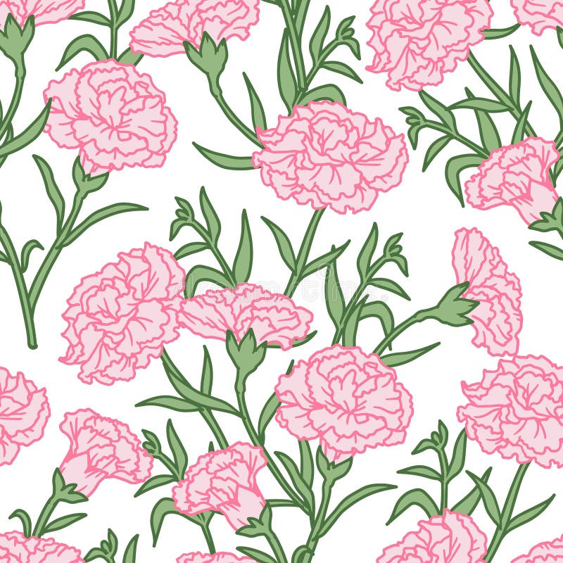 Soft Pink Fresh Spring Carnation Flower Pattern Stock Illustration ...