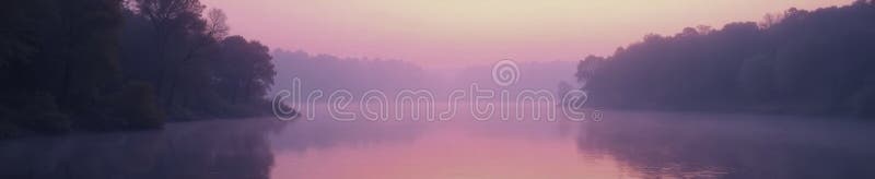 Soft Pink Mist Rises Over Tranquil Grand River, Grand, Dawn Stock ...