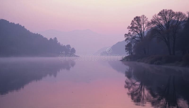 Soft Pink Mist Rises Over Tranquil Grand River, Grand, Fog Stock ...